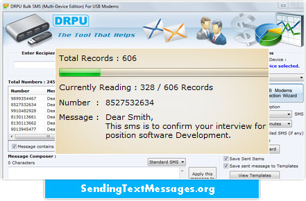 Bulk SMS software - Multi USB Modem screenshots to send text messages